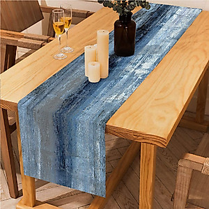 Emvency Farmhouse Style Table Runner, Abstract Art Painting Denim Blue Table Runners for Kitchen Coffee Table Family Dinners Holiday Parties Wedding Events Decor(13x72 inch)