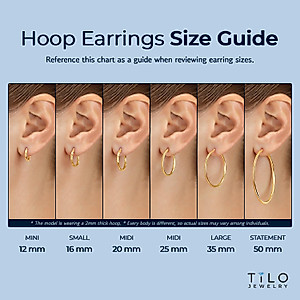 14k Yellow Gold 2mm Tube Polished Round Hoop Earrings, 25mm (1 inch Diameter)…
