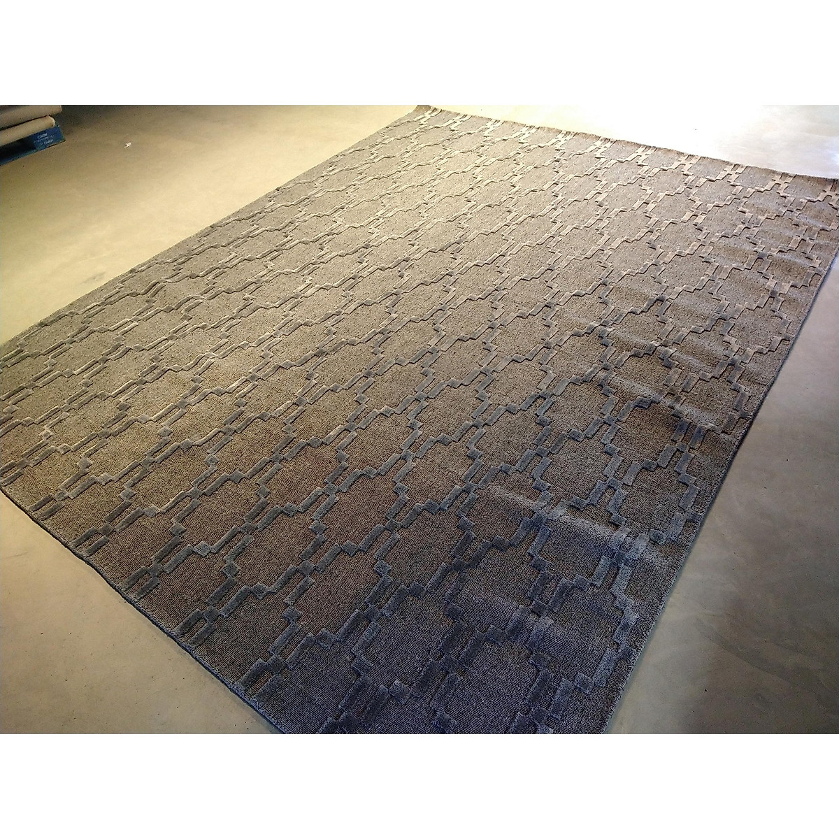 8' x 10' Gray Contemporary Rug Raised Wool and Silk Pile Handmade India #F-5659