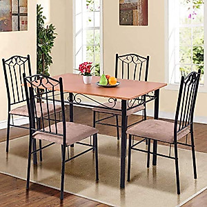 Casart 5 PCS Dining Table Set Vintage with Wood Top,Steel Frame and Padded Seat Dining Table and Chair Set for Kitchen, Dining Room, Restaurant Home Dining Furniture Set