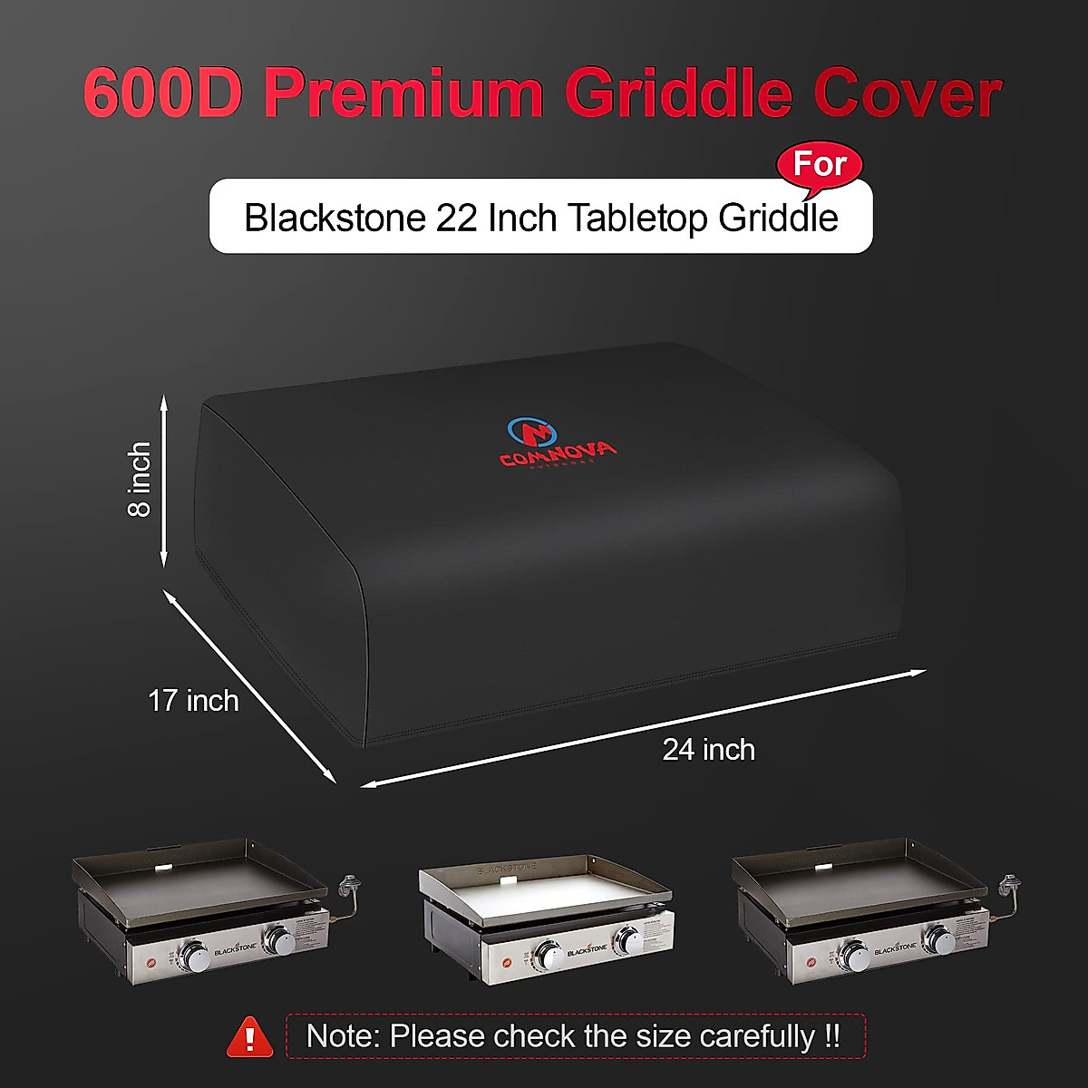 Comnova Griddle Cover for Blackstone Tabletop Griddle 22 Inch - 600D Flat Top Griddle Cover for Blackstone 22" Tabletop Griddle Heavy Duty Waterproof, Griddle Cover for Blackstone 1666, 1840 and More