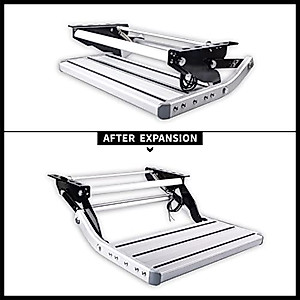 DALUOBO RV Manual Folding Ladder Step with 12V LED Light motorhomes Aluminum Alloy Single Step Telescopic Antiskid Camper Travel Trailer