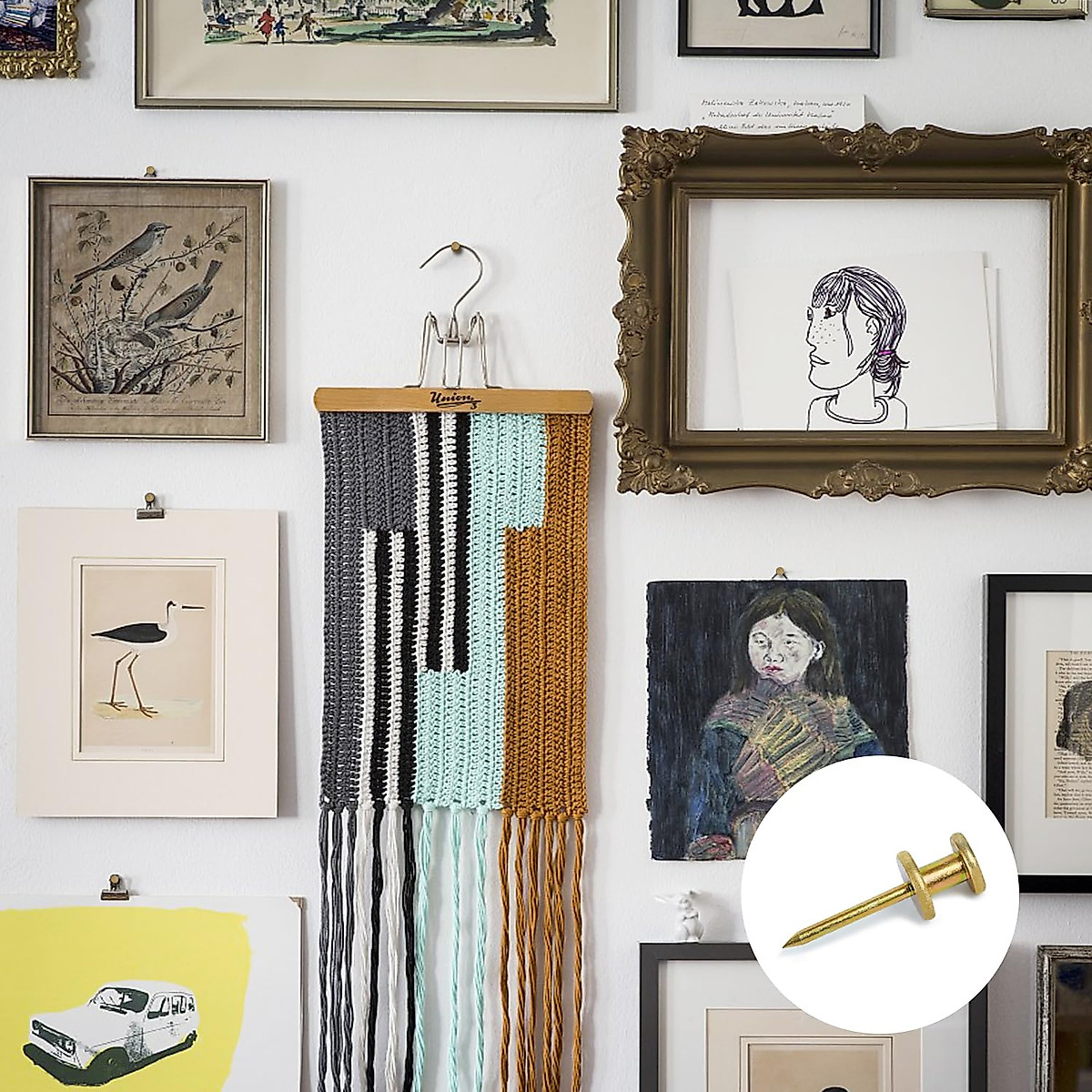 FUZANWJ Double Headed Picture Hangers(20lbs-50pcs), Picture Hanging Nails, Thumb Tacks for Wall Hanging, Wall Nails for Hanging, Professional Plaster Picture Hooks for Wooden Wall or Drywall