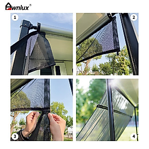 AWNLUX RV Awning Sun Shade Screen with Zipper, 8' X 19' 3'' Black Tentproinc Mesh Sunshade Camper Trailer Awning Shade Screen UV Blocker Completed Kits