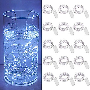 Cynzia 15 Pack Fairy String Lights, 30LED 9.8FT Battery Operated Starry Lights, Silver Wire Mini Firefly String Light for Wedding, DIY, Party, Christmas, Bedroom Decorations (Cool White)