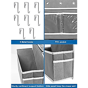 JARLINK 2 Pack 6-Shelf Over Door Hanging Organizer, Wall Mount Storage for Bedroom or Kitchen, Clear Window and PVC Pocket for Storage Cosmetics, Stationery, Sundries, etc (Grey)