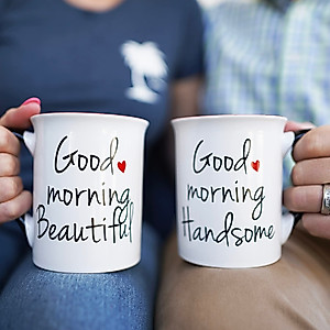 Couples Mug Set of 2 Coffee Cups, Good Morning Beautiful, Handsome' 16oz Coffee Mugs, Ideal Couples Gift Ideas, Birthday Gifts for Women, Boyfriend Gifts, Gift for Girlfriend