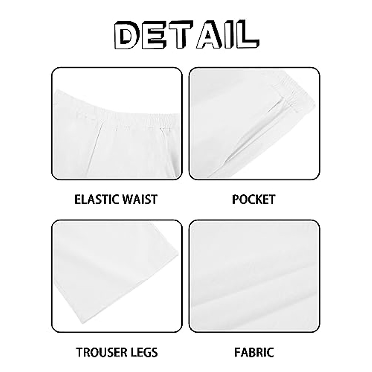 PASLTER Mens Linen Cotton Pants Casual Loose Fit Straight-Leg Lightweight Elastic Waist Beach Yoga Lounge Trousers for Men White
