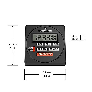 Marathon 24 Hour Digital Timer, Black - Large, Easy-to-Read LCD Display - Loud Ring Alarm - Clock Feature - AA Battery Included