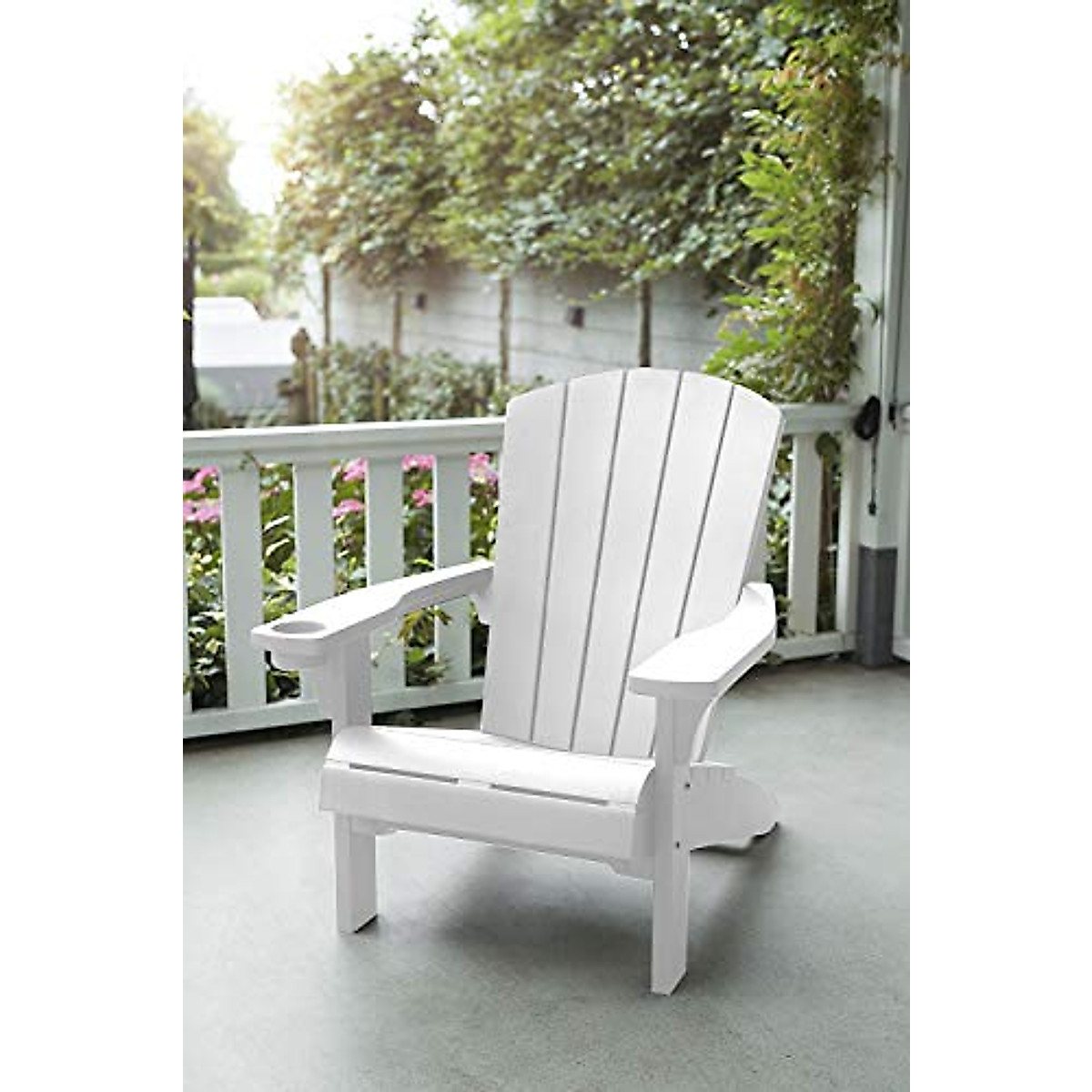 Keter Alpine Adirondack Resin Outdoor Furniture Patio Chairs with Cup Holder-Perfect for Beach, Pool, and Fire Pit Seating, White