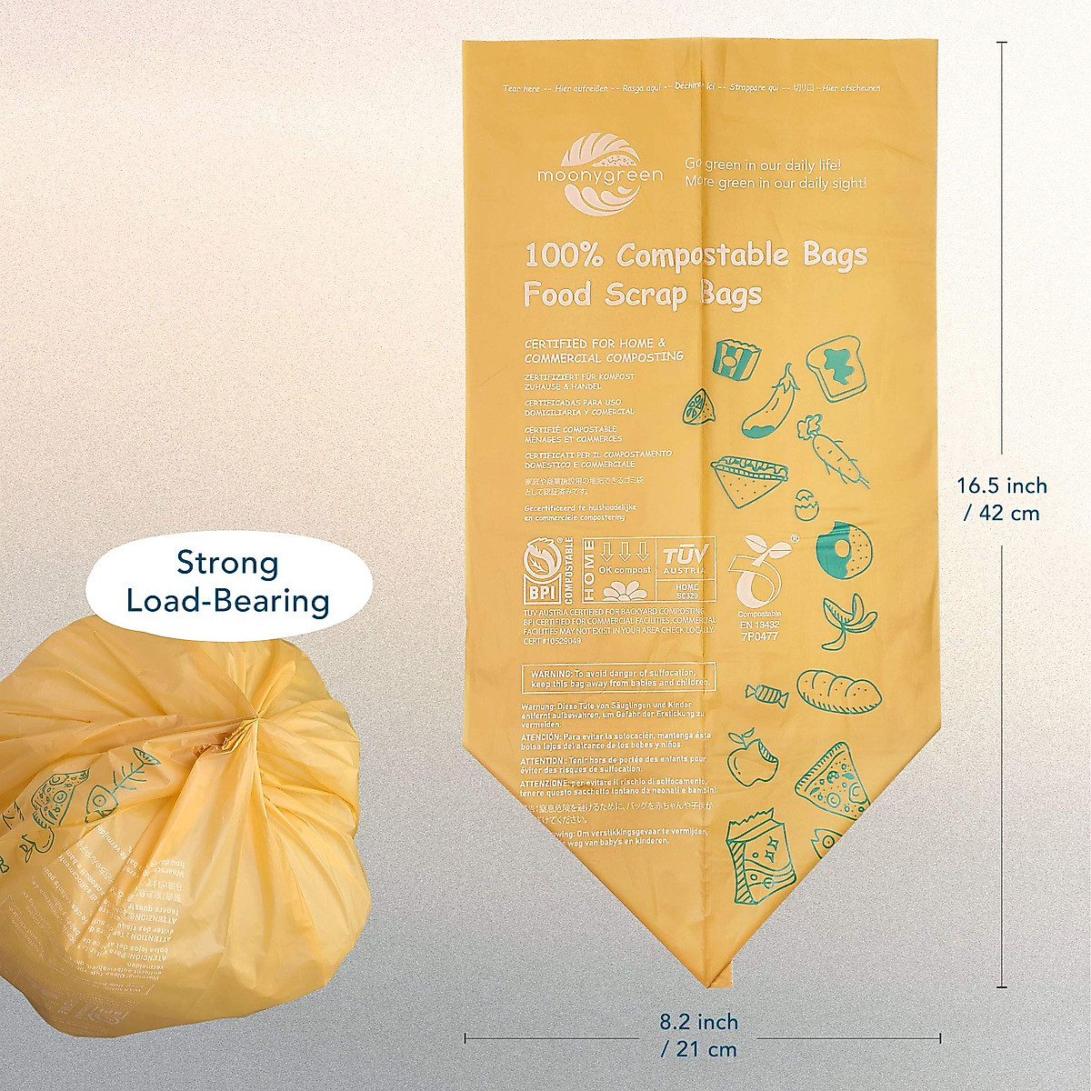 Moonygreen Compost Bags Small Trash Bags 2.6 Gallon, Extra Thick, US BPI ASTM D6400 Certified Compostable Food Scrap Kitchen Waste Bags, 100 Count
