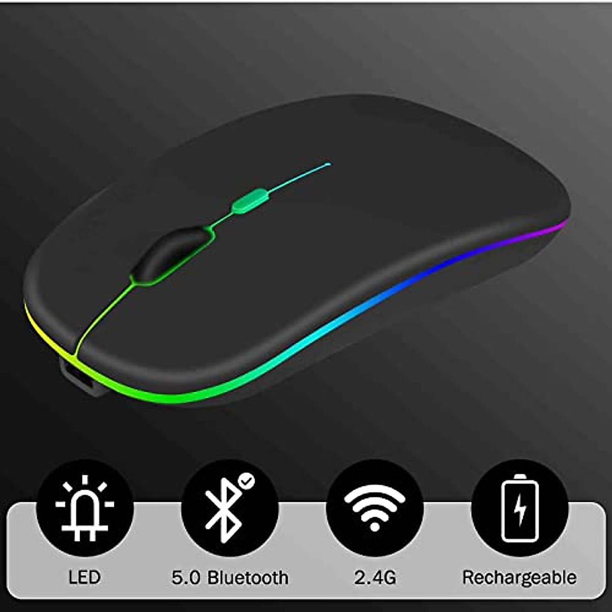 UrbanX 2.4GHz & Bluetooth Mouse, Rechargeable Wireless Mouse for Lenovo Yoga Tab 3 10 Bluetooth Wireless Mouse for Laptop/PC/Mac/Computer/Tablet/Android RGB LED Pure White