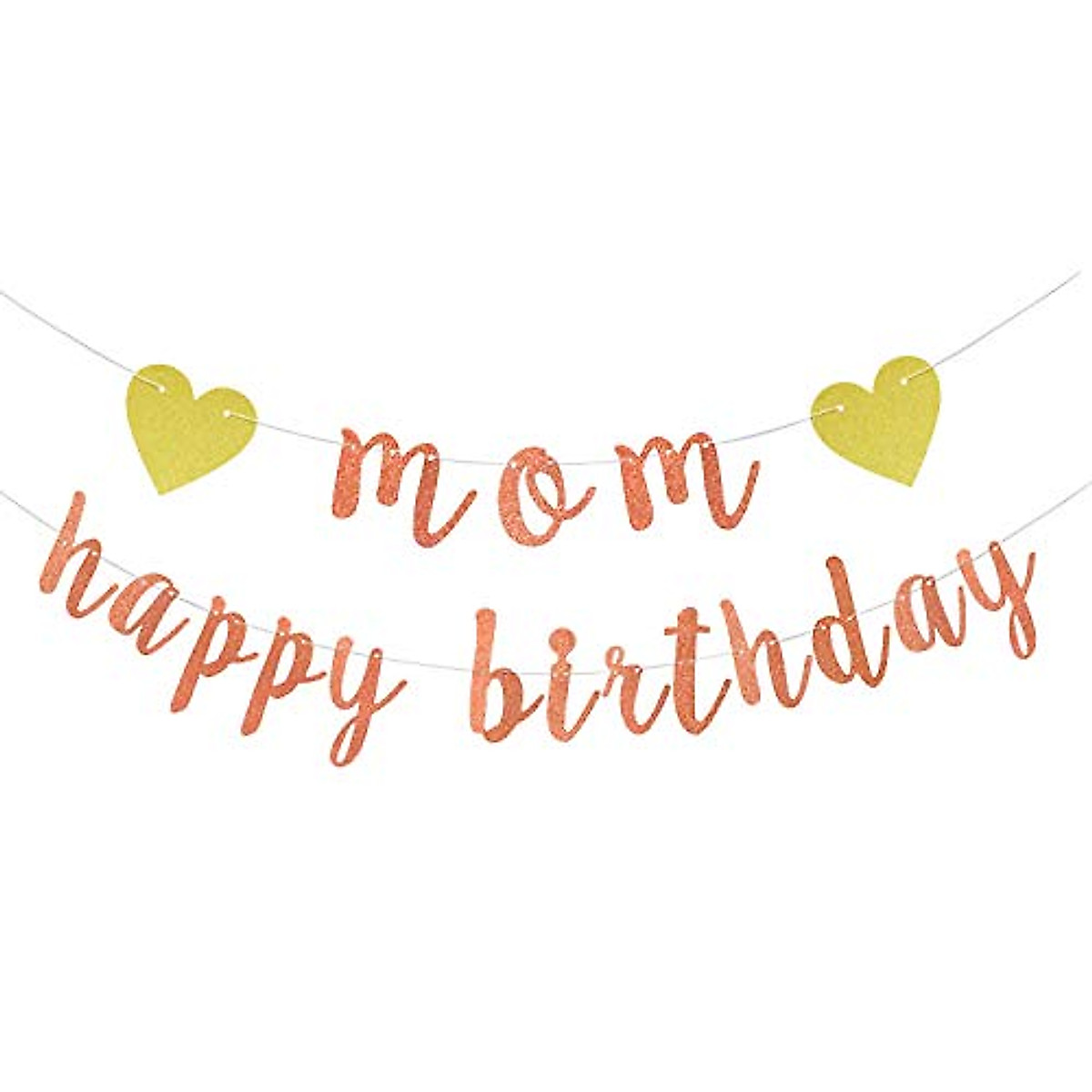 Rose Gold Glitter Happy Birthday Mom Banner - Cheers to Mother's Birthday Bunting Sign- Birthday Party Decorations Supplies for Women