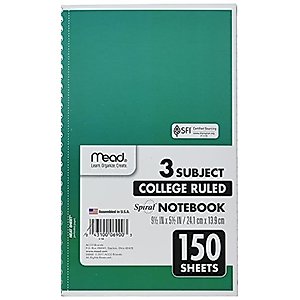 Mead Small Spiral Notebook, 3-Subject, College Ruled Paper, 9-1/2" x 5-1/2", 150 Sheets per Notebook, Assorted Colors, Color Will Vary, 1 Count (06900)