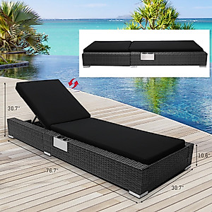 BULEXYARD Black Patio PE Wicker Lounge Chaise Chair Sets of 2 Conversation Rattan Outdoor Furniture Heavy Duty Deep Seating Recliner Handwoven (Black Lounge Chaise x2)