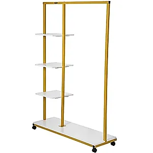 VEVOR Clothing Garment Rack, 39.4"x14.2"x59.1", Heavy-duty Clothes Rack w/Bottom Shelf & Extra 3 Side Shelves, 4 Swivel Casters, Rolling Clothes Organizer for Laundry Room Retail Store Boutique, Gold