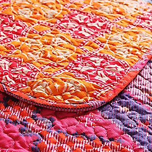 Exclusivo Mezcla Cotton Boho Stripe Quilted Throw Blanket, Reversible Colorful Printed Paisley Quilt Blanket, 50X60 Inch, Machine Washable and Dryable, Pink