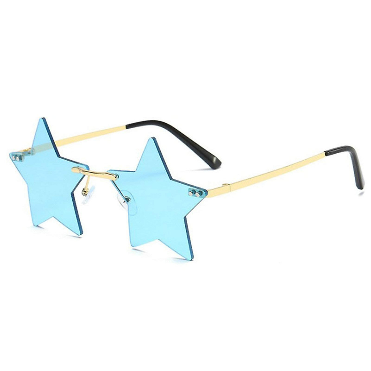 willochra Rimless Star shape Sunglasses Transparent Sun Glasses for women/men Party glasses Super Cute pentagram eyewears (blue)