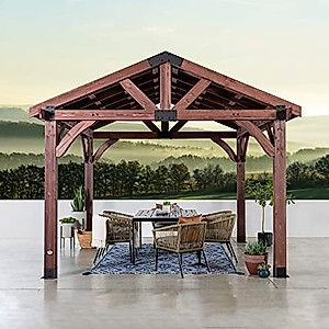 Backyard Discovery Arlington 12x12 All Cedar Gazebo, Walnut, Insulated Steel Roof, Water Resistant, Wind Resistant up to 100 MPH, Withstand 7,886 lbs of Snow