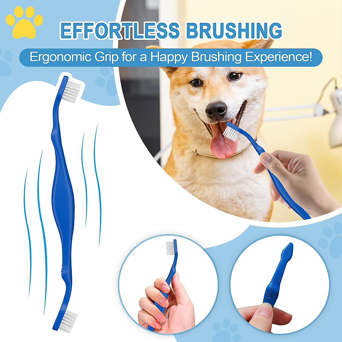 VVHOMIFE Comfort Grip Canine Toothbrush for Medium Dogs - Ergonomically Designed for Easy Dental Care for Medium-Sized Dogs Dog Teeth Cleaning - M