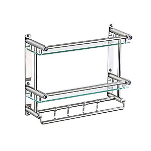 2 Tier Bathroom Shelf Wall Mounted Towel Rack for 8mm Tempered Glass Shelf Storage Holder, Stainless Steel Shower Basket, Pack