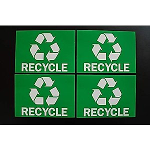 (4 Pack) Recycle Stickers Trash Bin Sticker Label - 5" X 3.5" - Waterproof Garbage Waste from Recycling - Great for Metal Aluminum Steel or Plastic Trash Cans - Indoor & Outdoor (X4PS8)