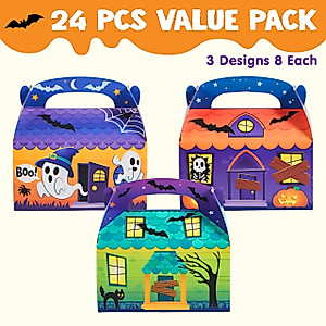 JOYIN 24 PCs 3D Halloween House Cardboard Treat Boxes (6"x6"x3.5") Trick or Treat Candy Boxes Cookies Goodie Bags for Halloween Party Favor Supplies