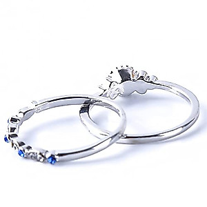 Iumer Women Artificial Zircon Ring Two-piece Ring Inlaid Rhinestones Birthday Gift Size 6-10 (blue, size 6)