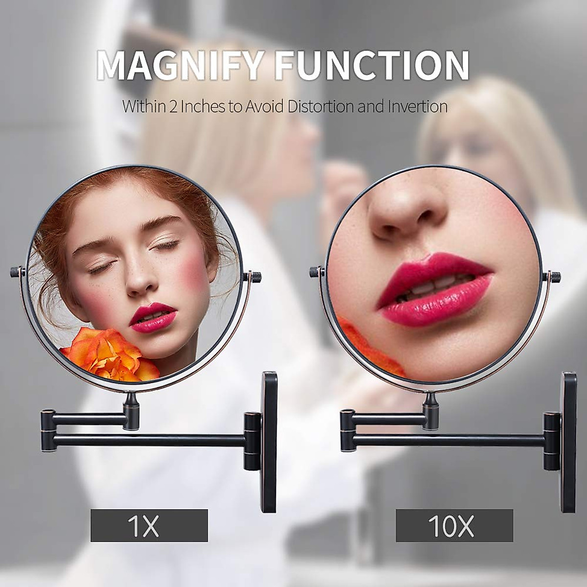 Nicesail Orb 1X/10X Magnifying Makeup Mirrors for Wall Mounted Makeup Mirror 8 Inch, Double-Sided 10x Magnifying Mirror Wall Mount, Oil Rubbed Bronze (8 Inch, 10X)