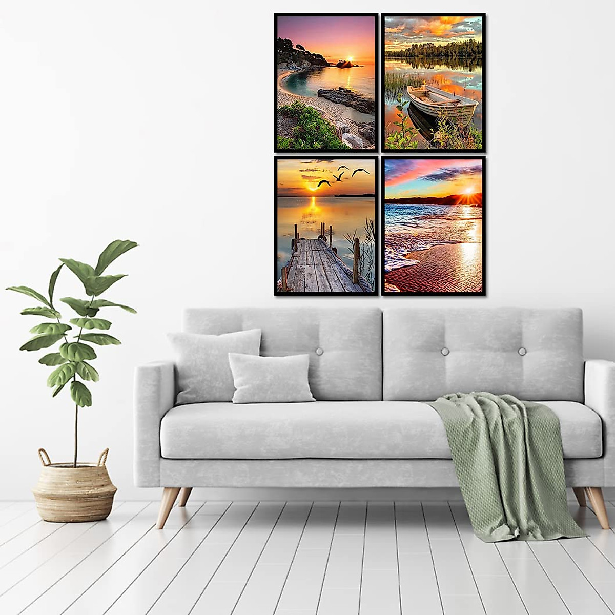 LWZAYS 4 Pack Cross Stitch Kits-Stamped Cross Stitch Kits for Adults Landscape Counted DIY Embroidery Needlepoint Kits Home Decor 12x16inch