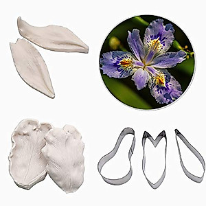 AK ART KITCHENWARE Gum Paste Flower Making Tools Flower-de-luce Petal Veiner Stainless Steel Petal Leaf Cutters Gum Paste Flower Molds Veining Mold for Wedding Cake Decorating Supplies