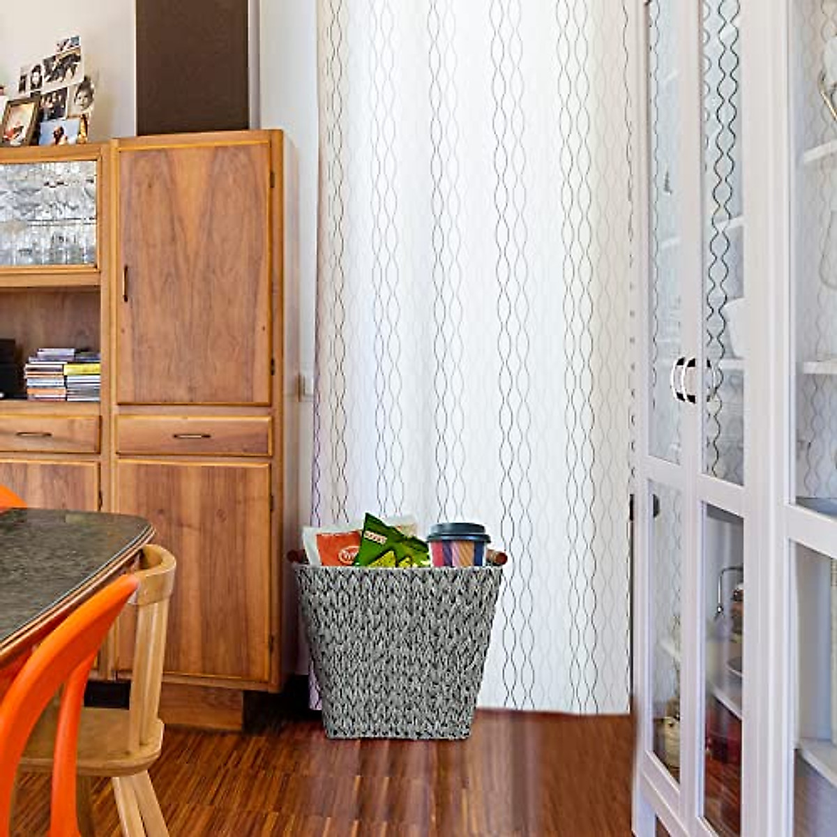 GRANNY SAYS Woven Waste Basket, Gray Wicker Basket with Wood Handles, Wicker Waste Basket for Bathroom Living Room, 2-Pack, 13" x 7 ½" x 12 ½"