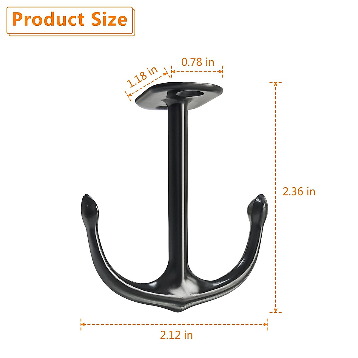 BAMI-LEE House Anchor Shape Zinc Alloy Double Prong Ceiling Hooks, 4-Pack Under Shelf Coat Hooks Hanging Towel Robe Clothes Cap Bathroom Kitchen Cabinet Garage Use (Black)