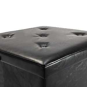 UHSTORAGE Large Square Storage Ottoman Coffee Table with Tray, Faux Leather Storage Ottoman for Living Room Comfortable Footstool with Resilient Sponge Padded Seat, Black