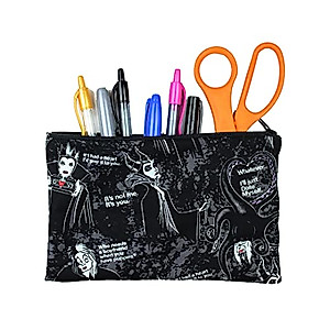 Barefoot Sewing Aromantic Maleficent, Ursula, Cruella de Vil, and Evil Queen Disney Villain Fabric Pencil Case or Cosmetic Bag - Hand Made in the USA - 8” x 5” Zipper Pouch Made with Licensed Fabric