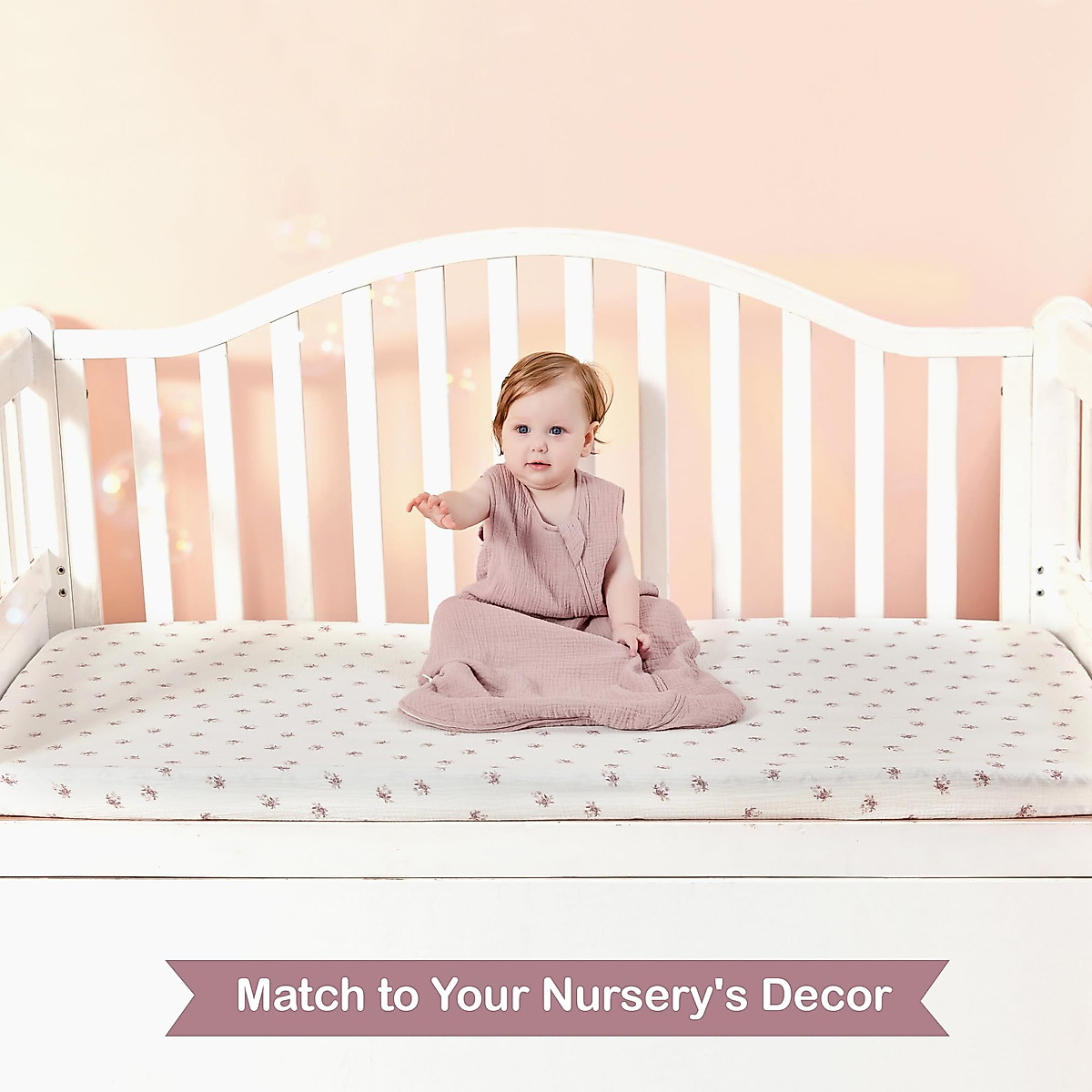 JOHNPEY Muslin Crib Sheets Neutral - Mini Crib Sheets for Baby Boys and Baby Girls - Toddler Bed Sheets, 28"x 52", 2 Pack (Floral & Sand)