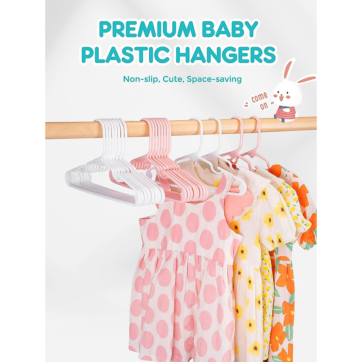 Smartor White Plastic Baby Hangers, Kids Hangers with Dividers, Baby Clothes Hangers for Closet, Cute Baby Hangers for Nursery, Clothing Hangers for Infant, Baby, Kids, Newborn, nursery-60 Pack