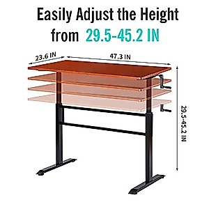 UNICOO - Crank Adjustable Height Standing Desk, Adjustable Sit to Stand up Desk,Home Office Computer Table, Height Adjustable Writing Desk, Study Table (Teak Top/Black Legs - SYK01)