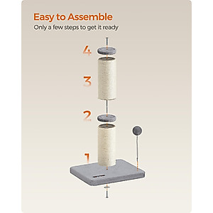 Feandrea Cat Scratching Post, 20.8-Inch Tall Cat Scratcher for Kittens, Small and Medium Cats, Sisal Scratch Pole, Spring Pompom with Built-in Bell, Dove Gray UPCA023G01