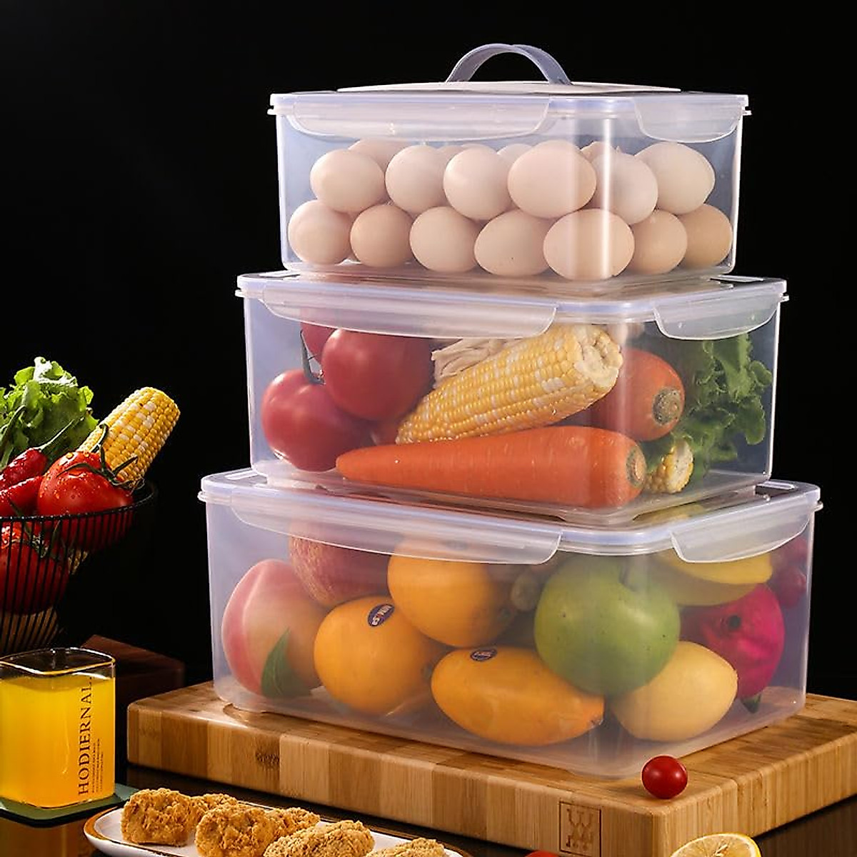 iKumar 10 Pcs (5 Containers & 5 Lids) Premium Multifunctional Large Refrigerator Fresh Food Storage Containers Set - Leakproof, BPA-Free Plastic Sealed Plastic Fresh Keeping Box with Lids