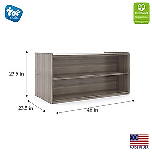 Tot Mate Preschool Double-Sided Wooden 2-Shelf Storage Organizer - Classroom Furniture for Daycare and Playroom, 46" W x 23.5" H (Shadow Elm Gray, Ready-to-Assemble)