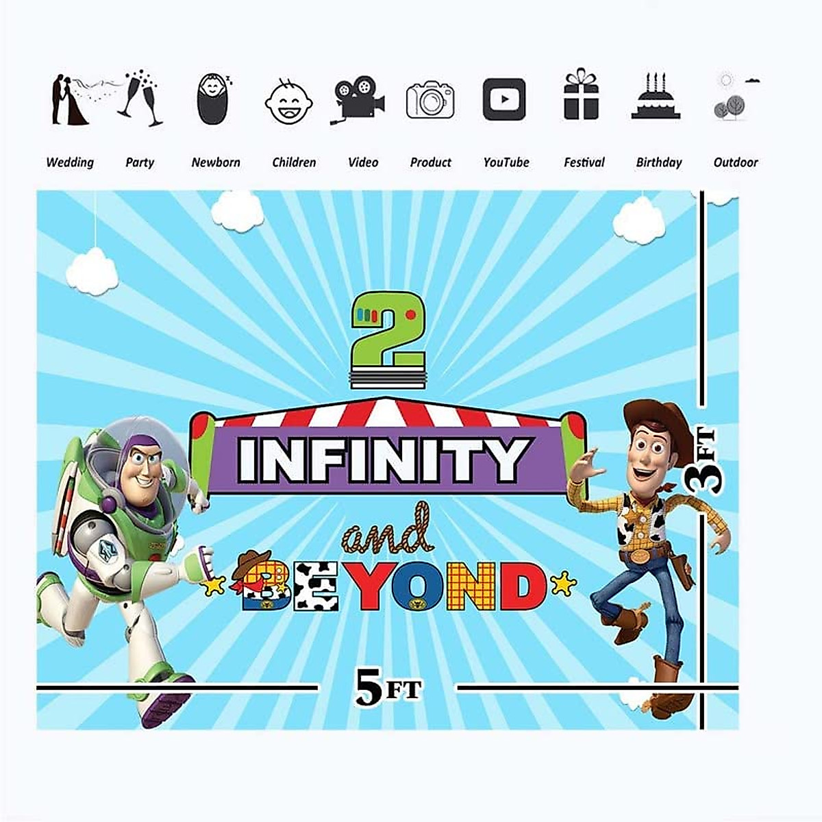Buzz Lightyear Birthday Banner - 5x3ft Party Backdrop