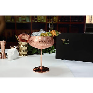 Sky Fish 14 oz Etching Martini Cocktail Glasse,Copper Plated Stainless Steel,Set Of 2 With 2 Cocktail Picks