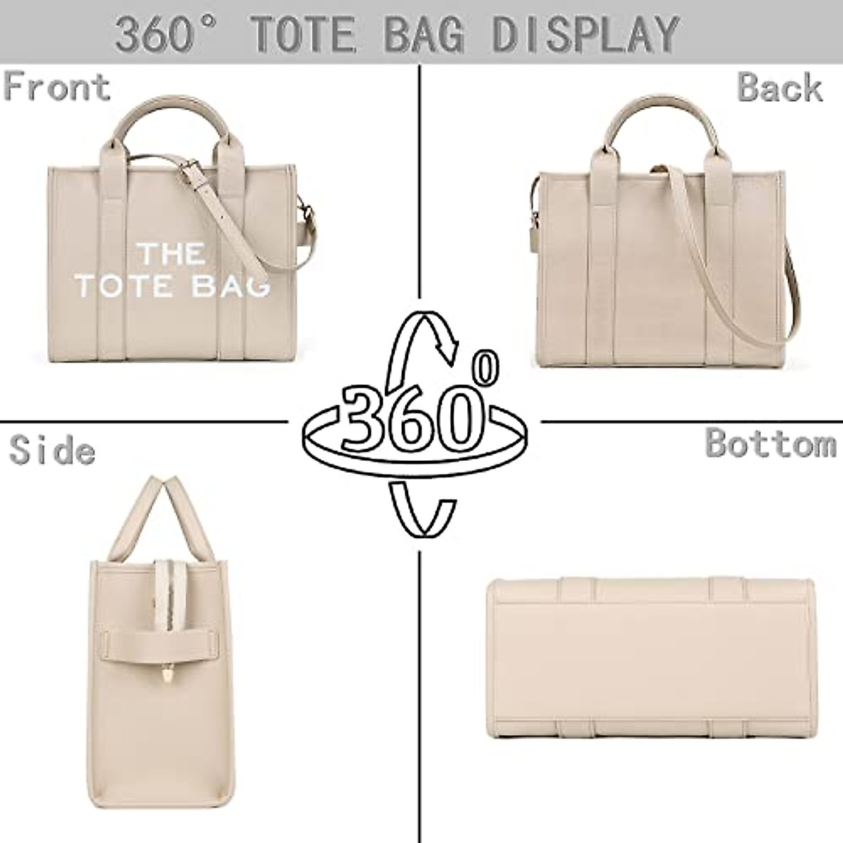 Work Tote Bags for Women - Trendy Personalized Oversized PU Leather Tote Bag Large Capacity Top-Handle Shoulder Crossbody Bags (A Beige)