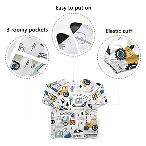 Bolaz Painting Smocks for Kids 2-4 Art Smocks Eating with Pockets Childish Truck Excavator Waterproof Long Sleeve Toddler Infant Children Apron