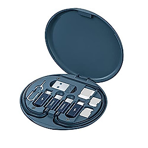 KTOL USB Cable Card,Multi-Function Portable USB Adapter Card Storage Set,60W Fast Charge,USB-C/USB-A/Micro-USB/Charging Cable Kit,Sim Card Tray Eject Pin,Hidden Bracke(excluding Micro SD Cards) Blue