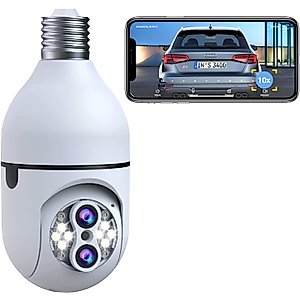 Camcamp 10X Zoom Light Bulb Security Camera, Wireless Light Socket Security Camera WiFi Indoor Outdoor with Smart Motion Detection, Color Night Vision, 2 Way Audio(2.4Ghz WiFi)