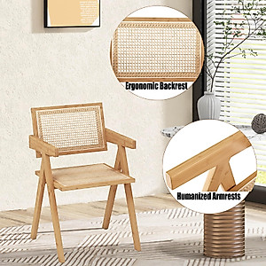 UJOYPAD Rattan Accent Chairs Set of 2,Mid Century Rattan Dining Chairs W/Bamboo Frame,High Back Lounge Armchair W/Anti-Slip Foot Pads,Rattan Side Chair for Dining Room,Living Room,Bedroom