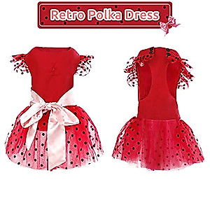 MAZORT Dog Dresses for Dogs Girl, Cute Retro Polka Dot Puppy Tutu Princess Dress, Soft Pregnant Pet Clothes with Adjustable Bowknot for Birthday Party (X-Small)