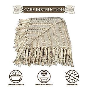 Farmhouse Throw Blanket Boho Living Room Decor Brown Cotton Stripe Cozy Bed Blankets with Fringe Soft and Luxury for Couch, Chair & Everyday Use - 50 x 60 Inches